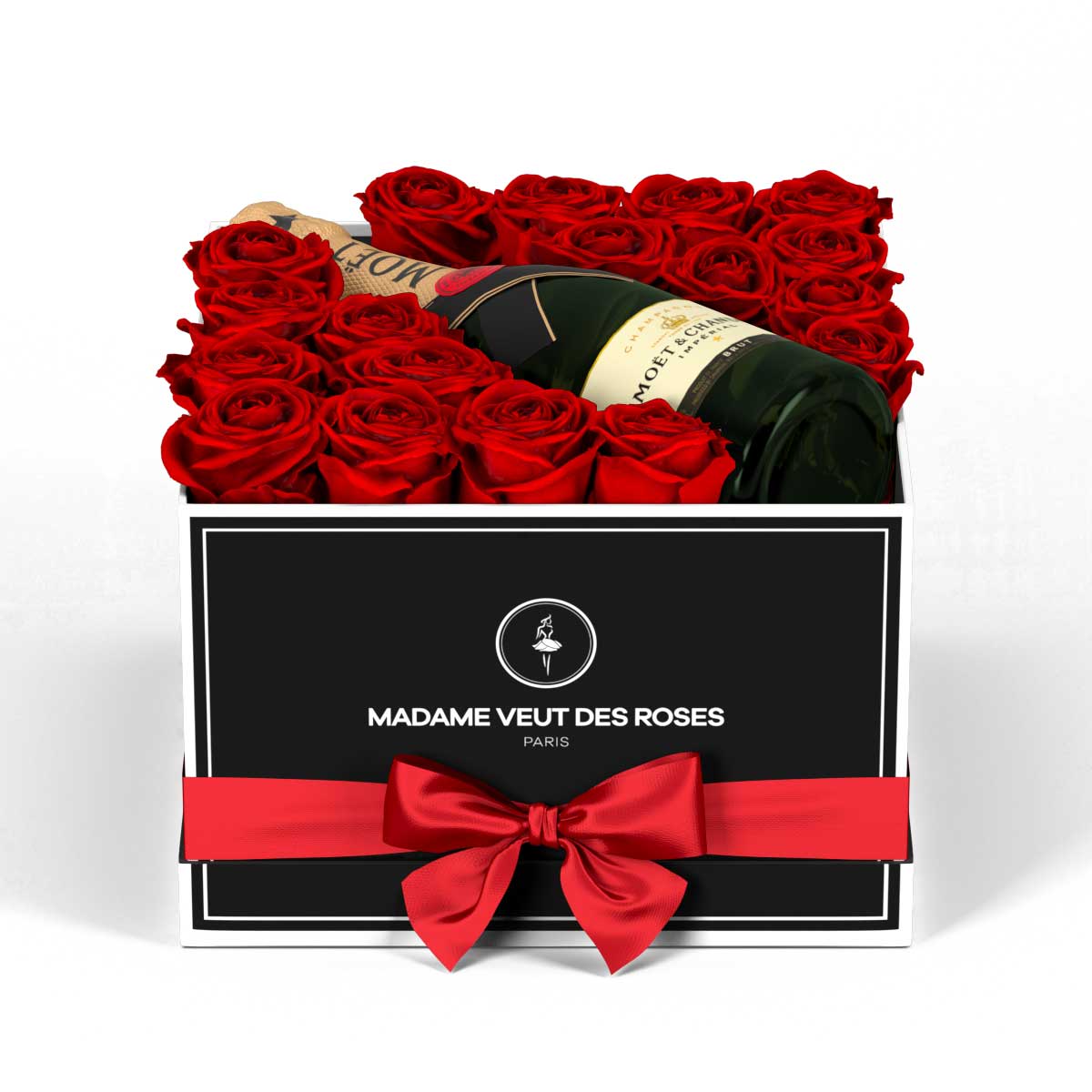 Boîte carré de 18 roses éternelles à personnaliser