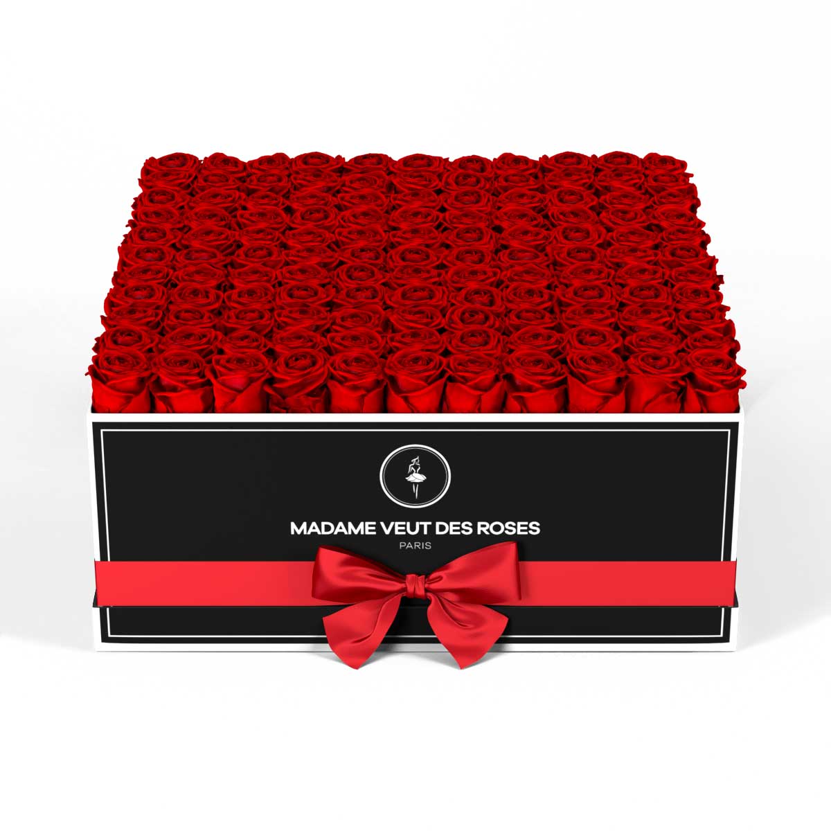 Boîte carré de 121 roses éternelles à personnaliser Ø50cm