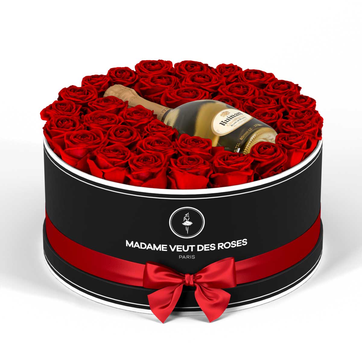 Boîte ronde de 33 roses éternelles à personnaliser Ø32cm